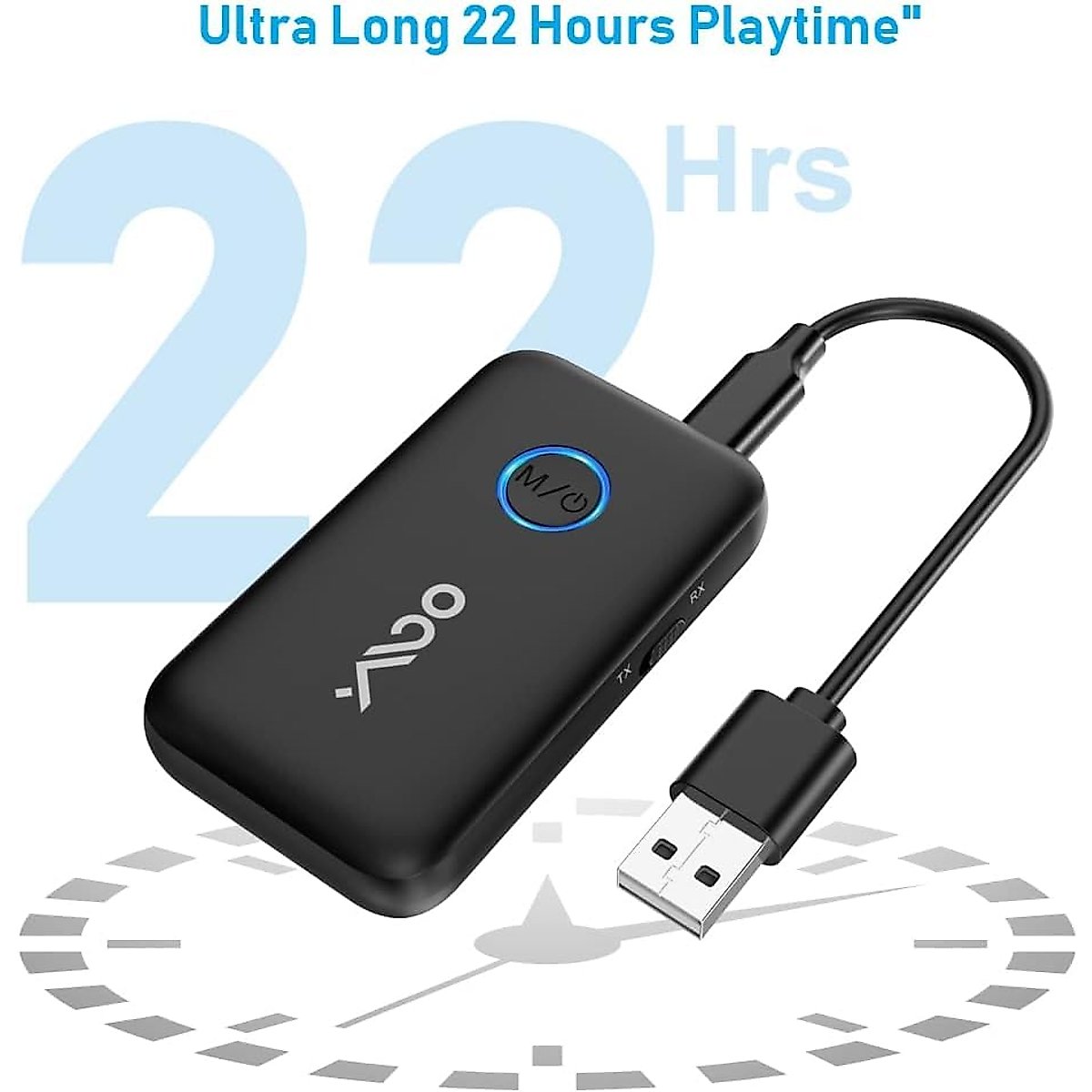 YMOO B06T1 Bluetooth 5.3 Transmitter Receiver with Airplane Adapter, 3.5mm Jack AUX Adapter for Airplane, 22h 100ft Long Range AptX Low Latency for Speaker/Phone/Tablet/PC/Gym/Home Stere