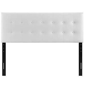 Modway Emily Tufted Button Faux Leather Upholstered Queen Headboard in White