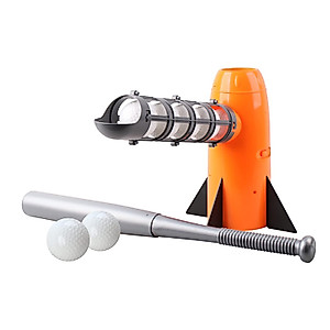 KUSARKO Kids Baseball Automatic Pitching Machine Toy Set with 5 Softball and Bat for Boys Girls Outdoor Sports, Birthday Gifts for Children Age 6 + Years Old