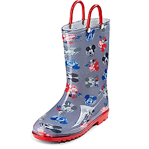 Disney Mickey Mouse Boys Grey PVC Rainboots - Easy-on Handles - Size 7 Toddler