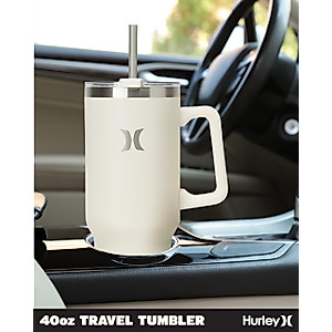 Hurley Tumbler Thermos - 40oz Double Wall Vacuum Insulated Travel Mug with Handle - BPA Free Stainless Steel Water Bottle - Leak Proof Hot and Cold Coffee Car Cup, Size 40 Ounces, Ivory