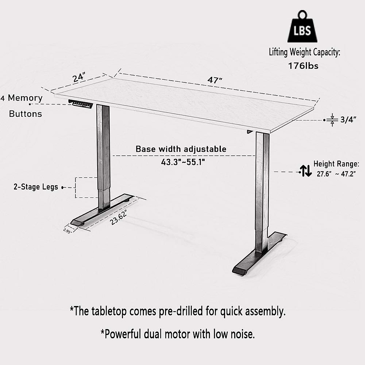 Kaboon Dual Motor Standing Desk with One Piece Wood Desktop, Adjustable Height Desk Heavy Duty, 4 Memory Settings, Home or Office (47×24 Oak Top, White Frame)