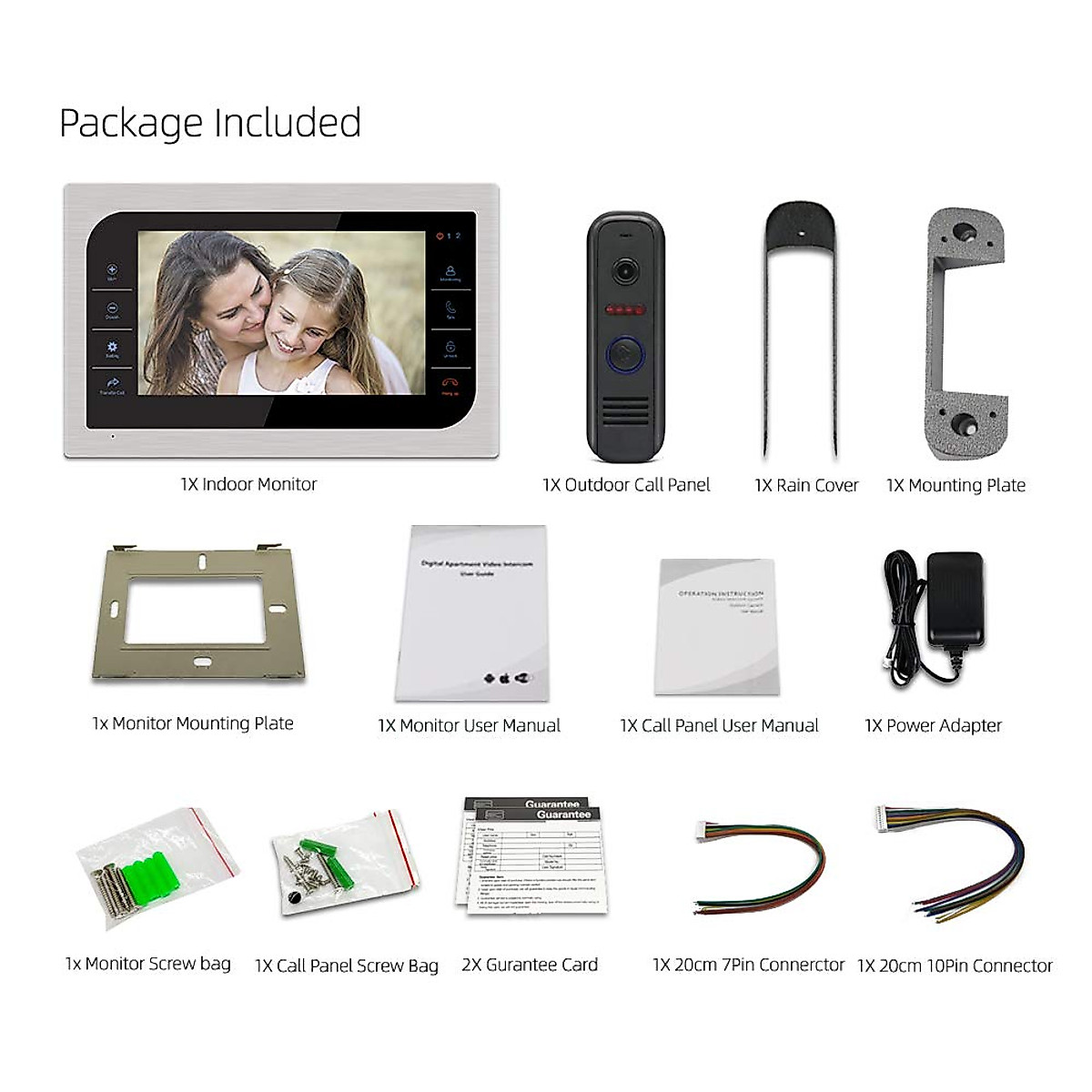 JeaTone 10 Inches Wired Video Intercom System, Doorbell with Camera and Monitor, Home Security System with IP65 Waterproof Doorbell, Night Vision, 1080P HD/2.0MP, Motion Detection, Dual-Way Intercom