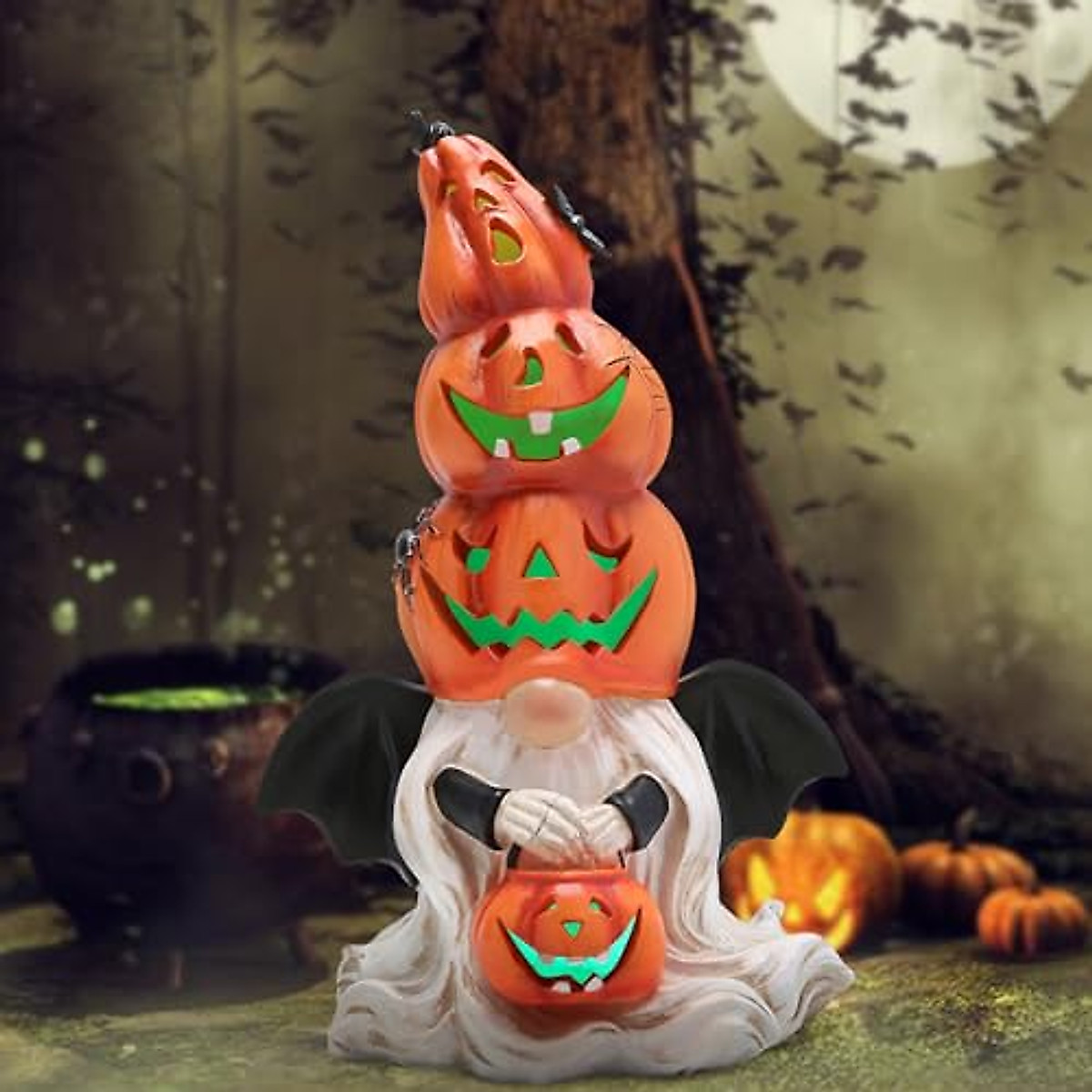 Hodao Mystical Stacked Pumpkin Gnomes Collectibles - Orange Halloween Decor for Home Fall Indoor