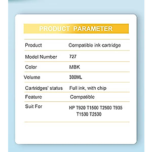 KSUMEI Matte Black Ink Cartridge 300ml Compatible for HP 727 Dye Ink for HP DesignJet T920 T930 T1500 T1530 T2500 T2530