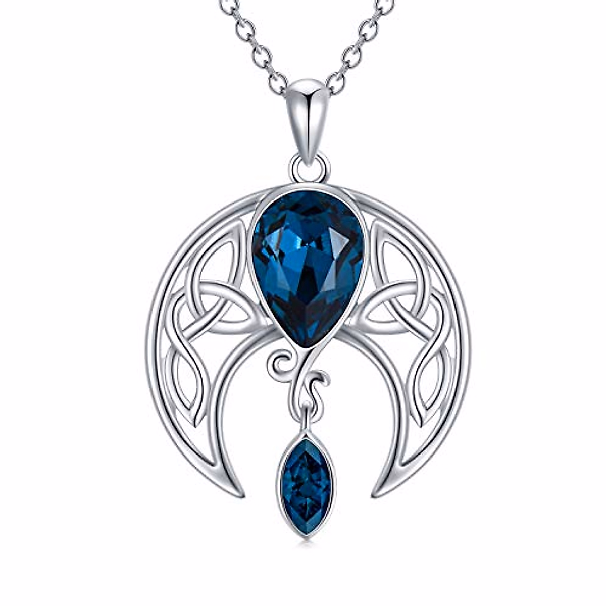 AOBOCO Moon Necklace Sterling Silver Celtic Knot Crescent Moon Goddess Pendant Irish Good Luck Necklace for Women Mom Wife, Embellished with Crystals from Austria