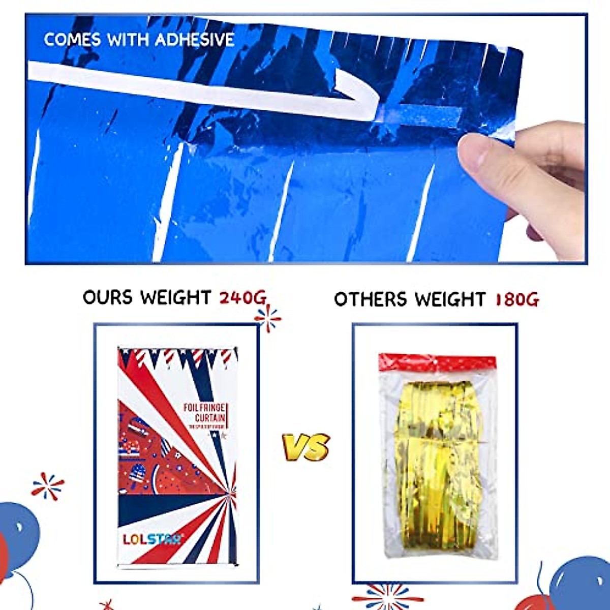 LOLStar 4th of July Decorations,Red White and Blue 3 Pack Tinsel Foil Fringe Curtains,4th of July Photo Booth Prop Streamer Backdrop for America Patriotic Party,Memorial Day,Independence Day,Labor Day