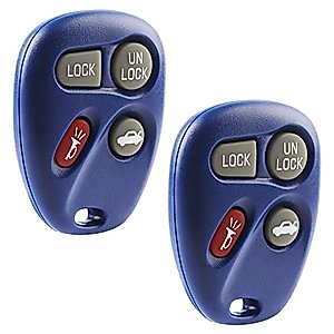 Replacement For 2001-2007 Cadlliac Chevrolet GMC Oldsmobile Pontiac Blue 4-Button Keyless Entry Remote Fob 10443537 (Set of 2)
