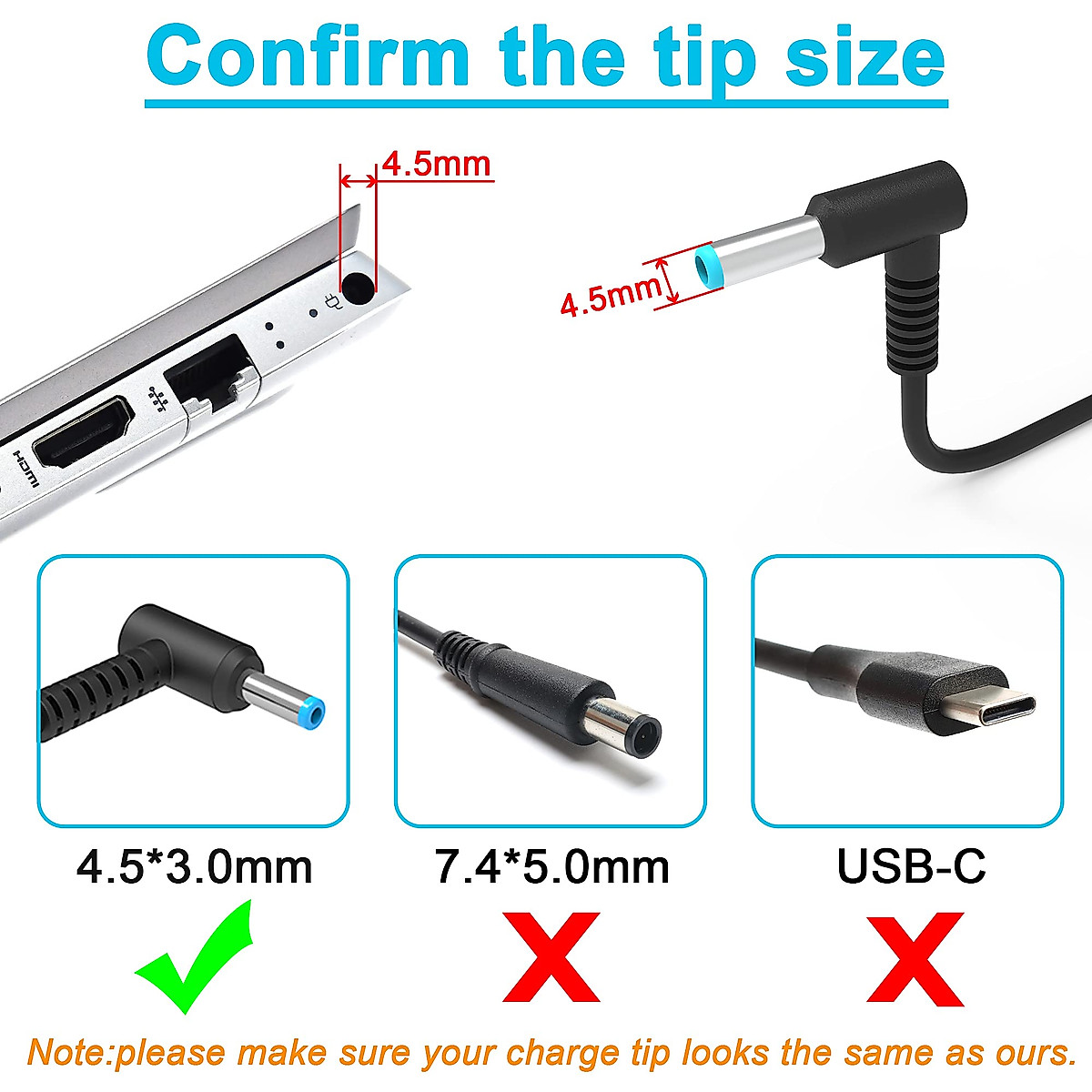 65W 19.5V 3.33A Adapter Laptop Charger for HP Pavilion X360 M3-U003DX M3-U001DX,Envy X360 M6-W103DX,709985-004 PPP009A PPP009C PPP009D PPP012L-E PPP009L-E PPP012D-S 709985-002 709985-003 PA-1650-32HE