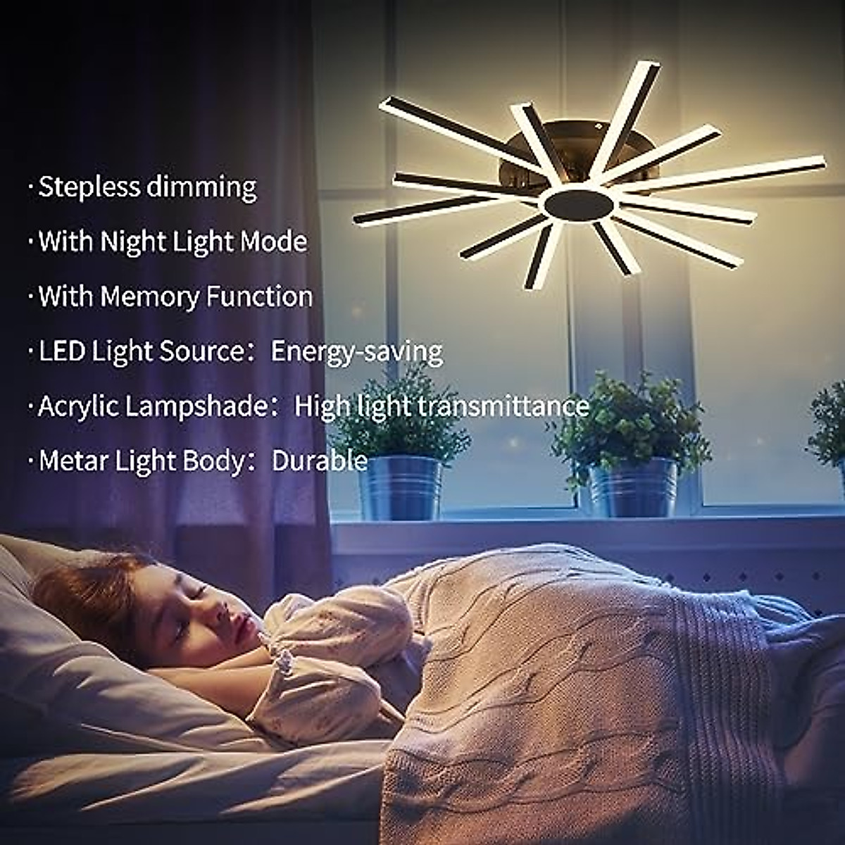 Modern LED Ceiling Light 70W Dimmable Ceiling Light Fixture with Remote Control 27.6in 12 Heads Black Flush Mount Ceiling Light Acrylic Ceiling Lamps for Living Room,Dining Room,Kitchen,Bedroom
