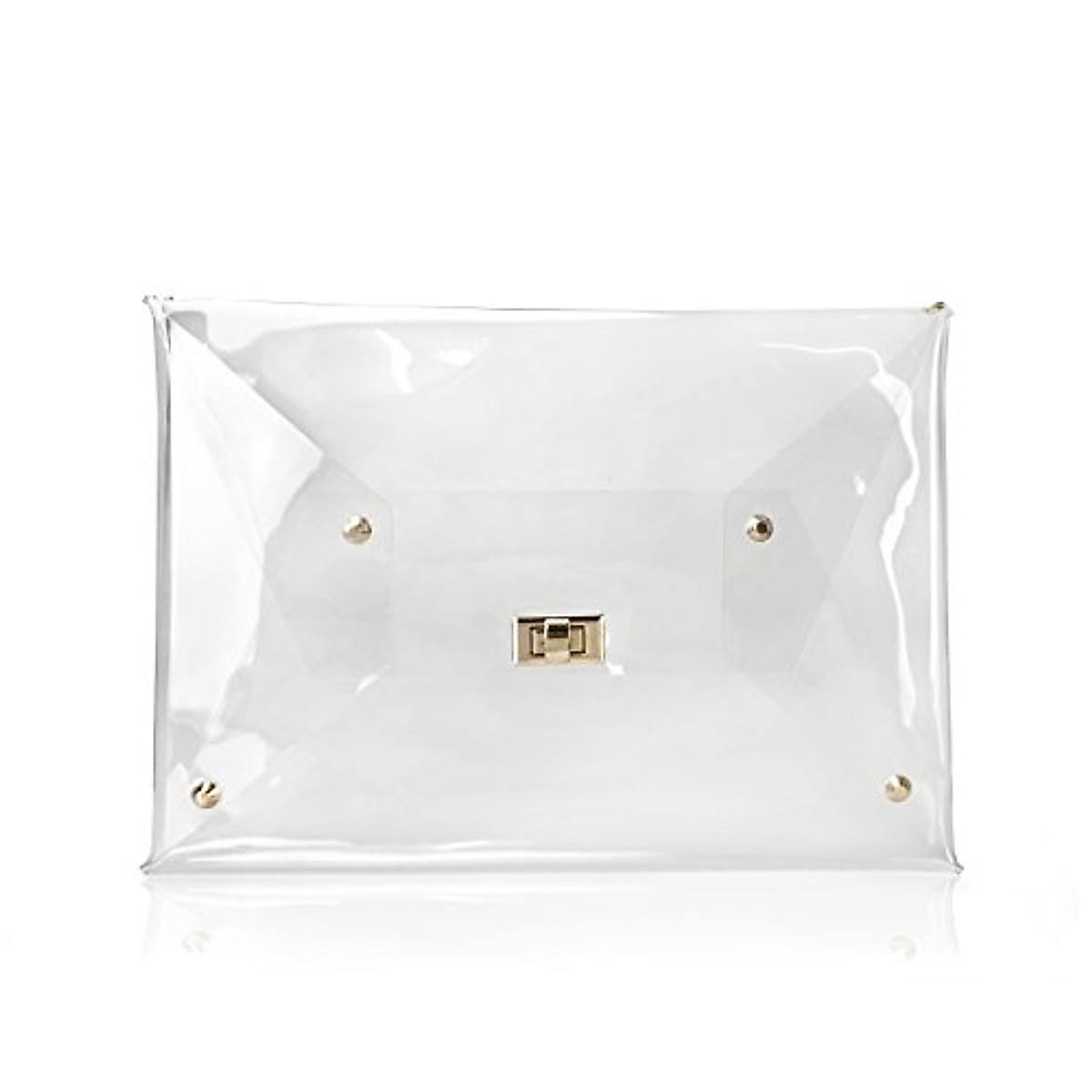 HOXIS Large Size PVC Clear Envelope Clutch Gold Chain Crossbody Bag Women's Purse (Clear)