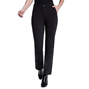 Bamans Womens Dress Pants Wide Leg Stretch Work Pants Skinny Golf Pants with Pockets Black