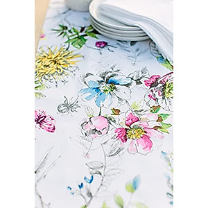 Benson Mills Spillproof Spring/Summer Fabric Outdoor Tablecloth with Umbrella Hole, Zippered Table Cloth for Rectangle Tables, Picnic/Patio (Blooming Floral, 60" X 84" Rectangular with Umbrella Hole)