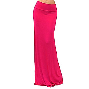 Vivicastle Women's Colorful Printed Fold Over Waist Long Maxi Skirt (Small, Magenta)