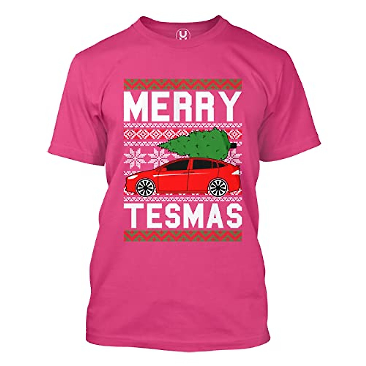 Merry Tesmas Red Car - Christmas Tree Men's T-Shirt (Pink, Medium)