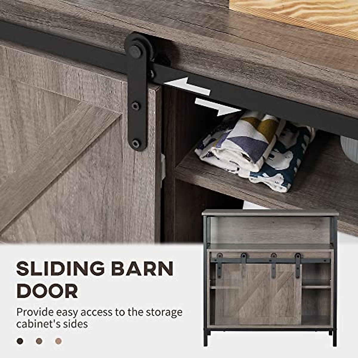 HOMCOM Sideboard Buffet Cabinet, Accent Kitchen Cabinet, Coffee Bar Cabinet with Sliding Barn Door and Adjustable Shelf for Living Room, Gray