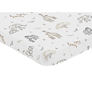 Sweet Jojo Designs Jungle Safari Animals Boy Girl Fitted Mini Crib Sheet Baby Nursery Portable Crib Pack Play Brown Taupe Black and White Gender Neutral Elephant Giraffe Wildlife Adventure Serengeti