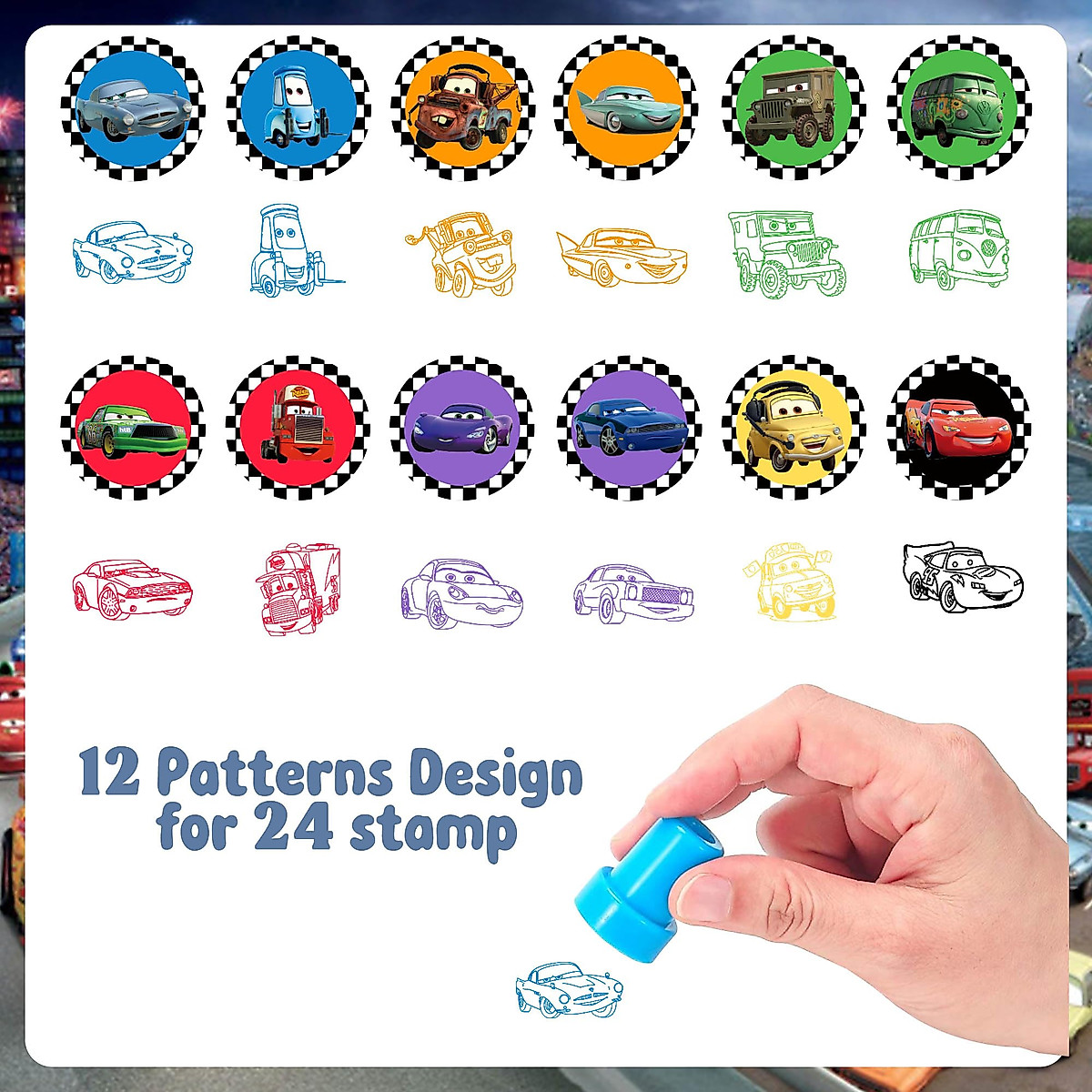 MLEDUY Cars Birthday Party Supplies, 24Pcs Cars Theme Stamper Party Favors, Cars Goodie Bag Stuffers for Cars Party Decorations