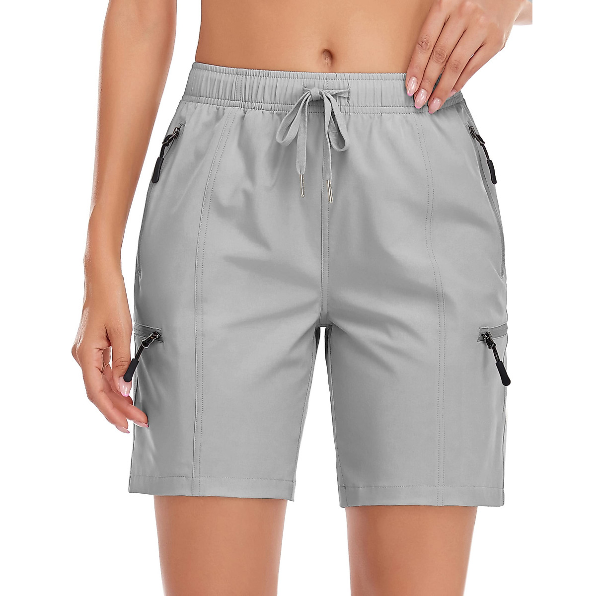 Nomolen Women's Hiking Cargo Shorts Quick Dry Lightweight 7" Athletic Golf Casual Summer Shorts with Zipper Pockets UPF 50+