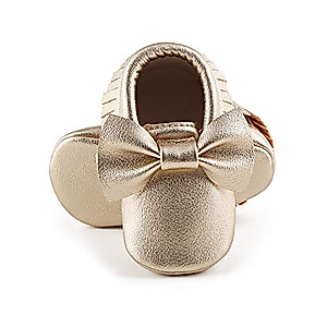 OOSAKU Infant Tolddler Baby Soft Sole PU Leathe Bowknots Shoes (6-12 Months, Gold)