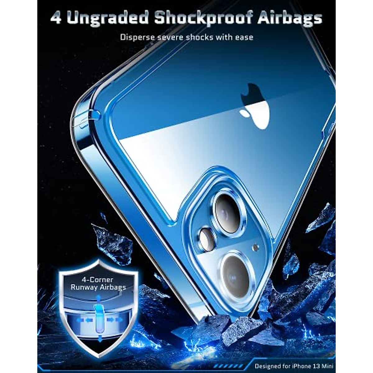 Humixx [5-in-1 Shockproof Designed for iPhone 13 Mini Case with 2 Pack Tempered Screen Protector+2 Pack Camera Lens Protector, Crystal Clear & Non-Yellowing Slim Case for iPhone 13 Mini 5.4