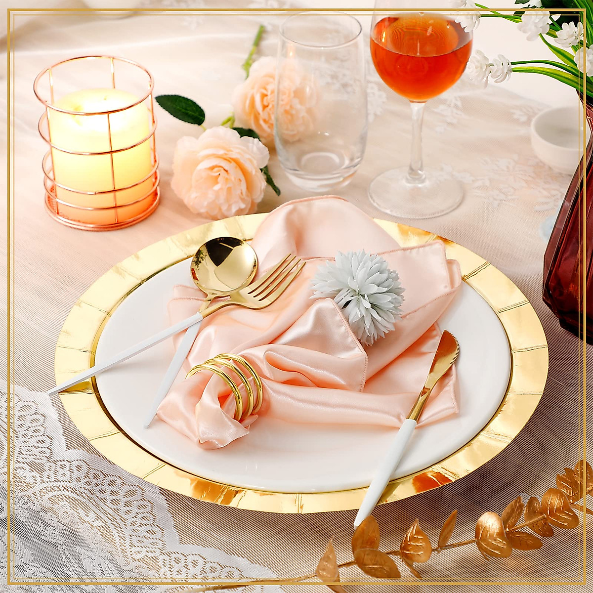 Patelai 120 Pcs Wedding Disposable Charger Plates Bulk 13 Inch Charger Dinner Plate Paper Cardboard Charger Service Plates Round Dinner Charger for Bridal Party Baby Shower Table Setting (Gold)