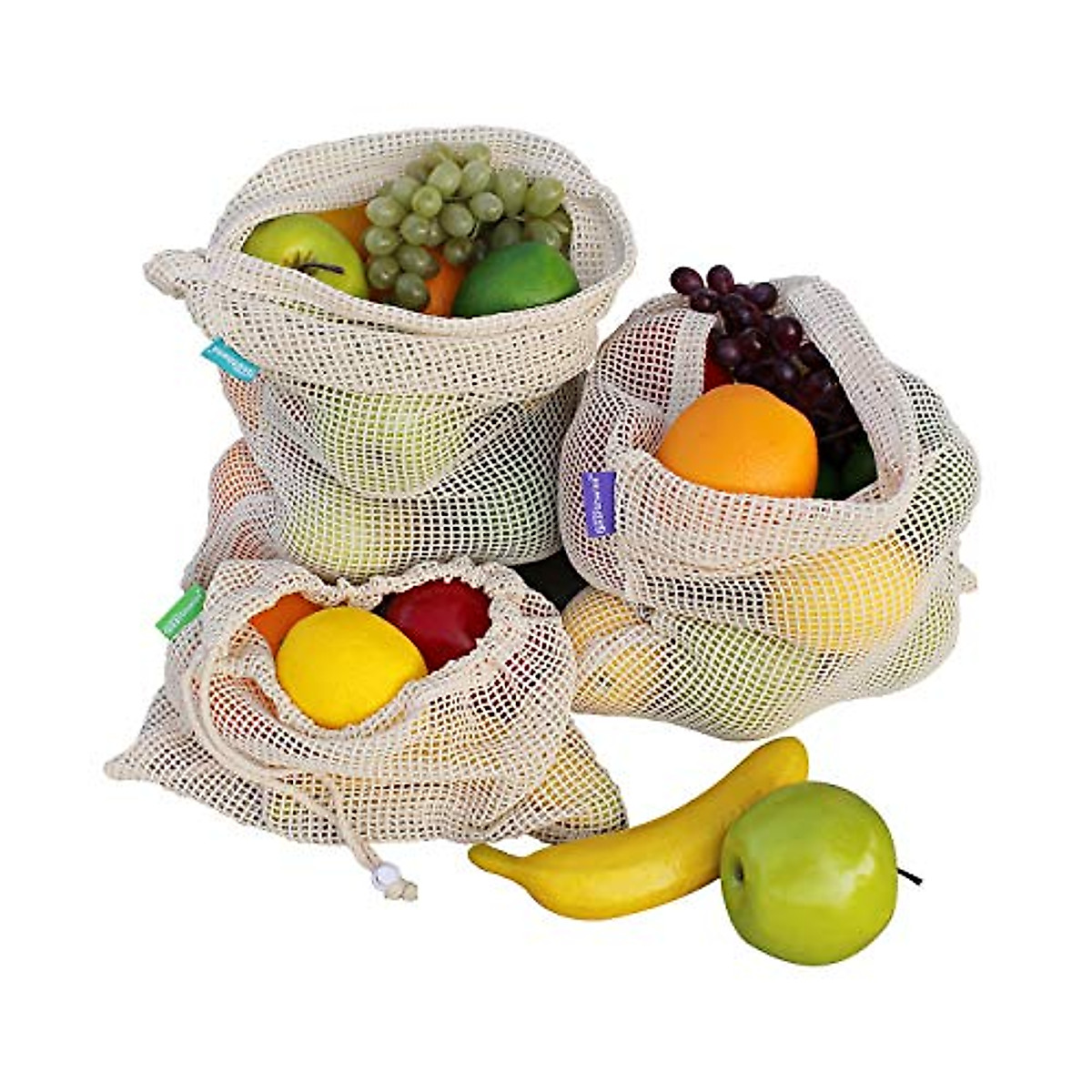 Earthwise Reusable Cotton Produce Bags Premium Set of 12 Grocery Bags Durable, Eco Friendly Material for Fruit and Vegetable Transport and Storage