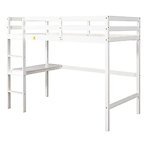 HomSof Twin Loft Bed with Built-in Desk,White