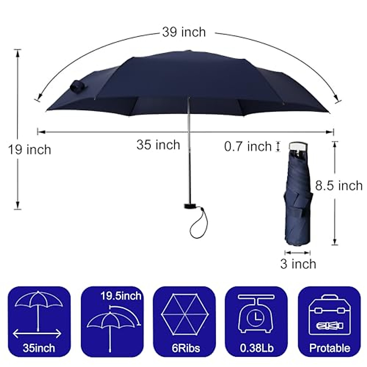 NINJAFOX Travel Umbrella Mini Umbrellas stainless steel frame rust proof,Small,Lightweight,Compact but Strong for Sun&Rain for Woman, Kids,Men Suit for Pocket (Non-Automatic)
