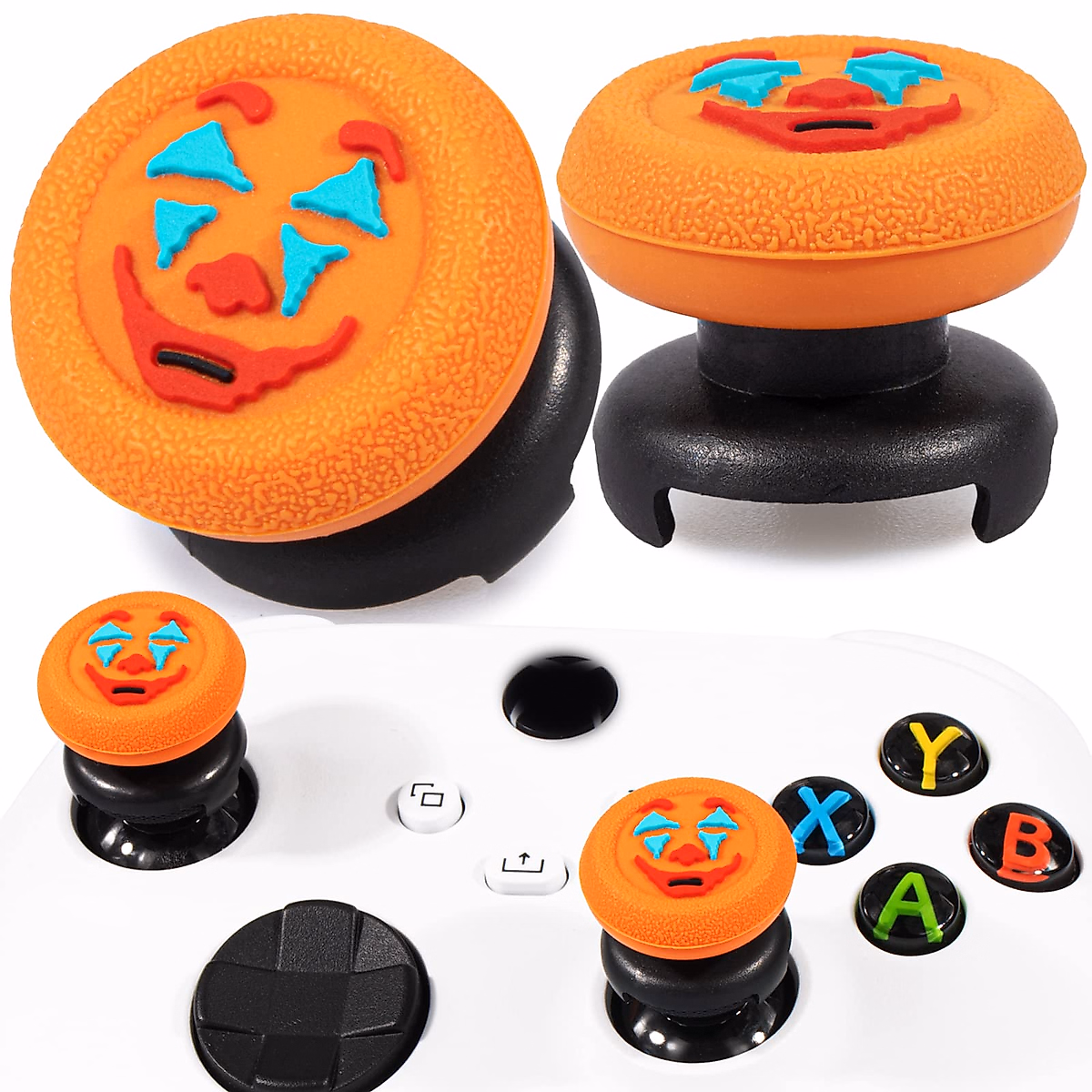 Playrealm FPS Thumbstick Extender &Texture Rubber Silicone Grip Cover 2 Sets for Xbox Series X/S & Xbox One Controller(Joker Orange)