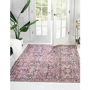 Rugs.com Nostalgia Collection Washable Rug – 7' 10 Square Pink Flatweave Perfect for Living Rooms, Kitchens, Entryways