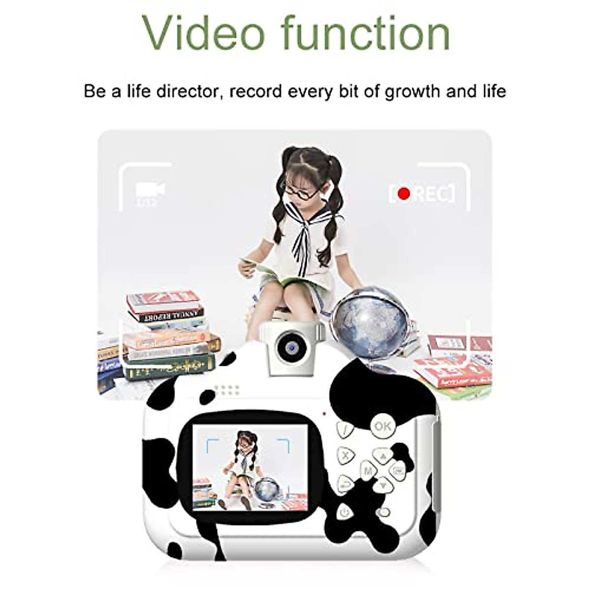 Pocket Printer, Fmystery Gifts for Kids, Portable Printer 2.4-Inch High-Definition Screen, 1200 MAh Battery, Children's Digital Video Camera, Support Photo, Video and Printing (Black)