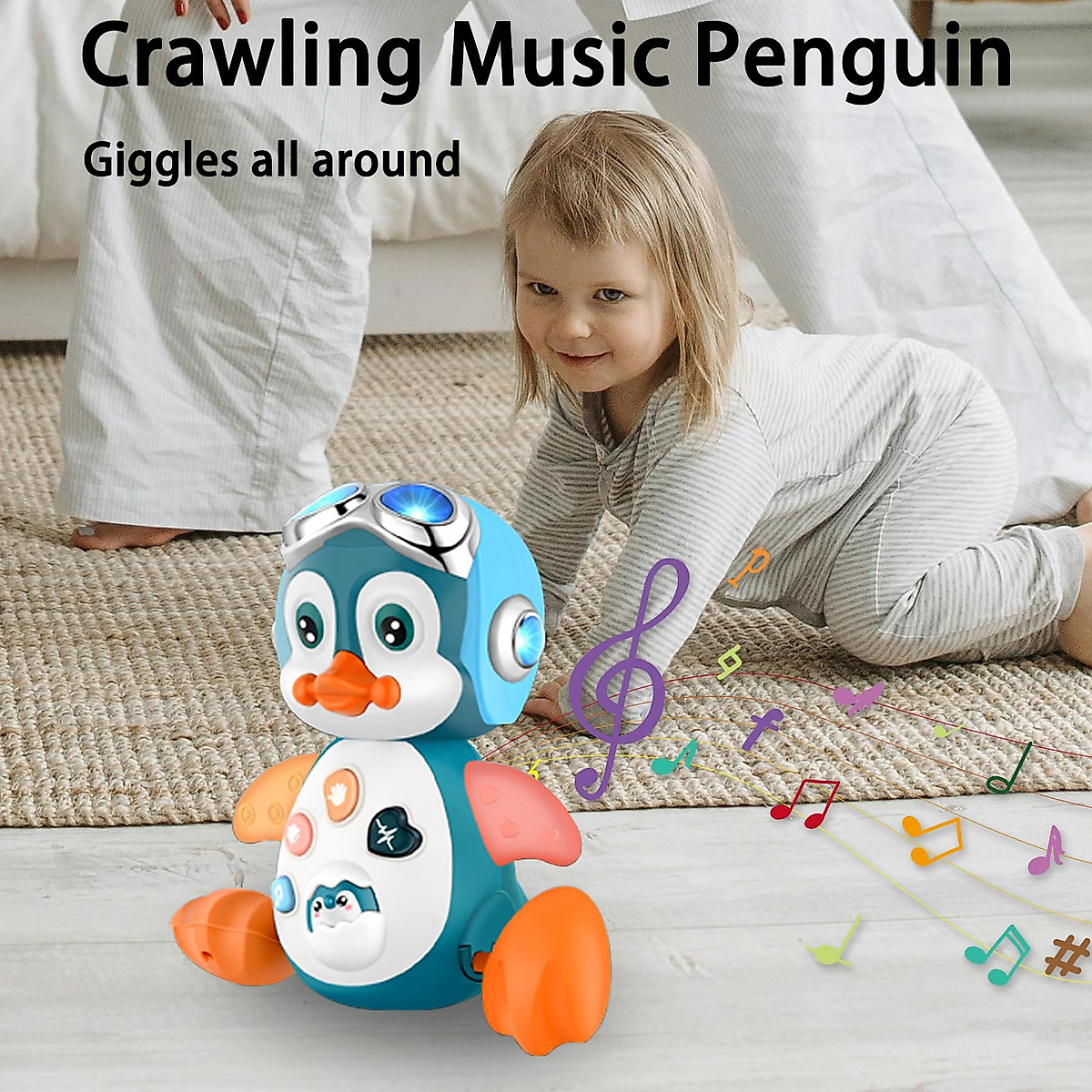 Crawling Penguin Baby Musical Toys, Baby Tummy Time Toys for Infant 0-3 0-6 6-12 12-18 Months Music Learning Crawl Interactive Development Toy with LED Lights, Babies Toddler Boy Girl Birthday Gift