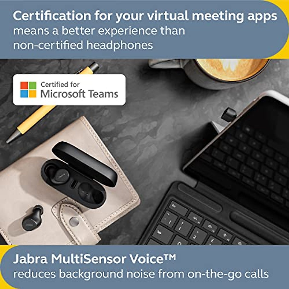 Jabra Evolve2 True Wireless in-Ear Bluetooth Earbuds with Active Noise Cancellation (ANC) and 4-mic MultiSensor Voice Technology - Microsoft Teams Certified, Works with All Other Meeting apps - Black