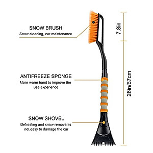 Jsdoin 27”Snow Brush, Detachable Car Ice Scraper for Windshield with Foam Grip