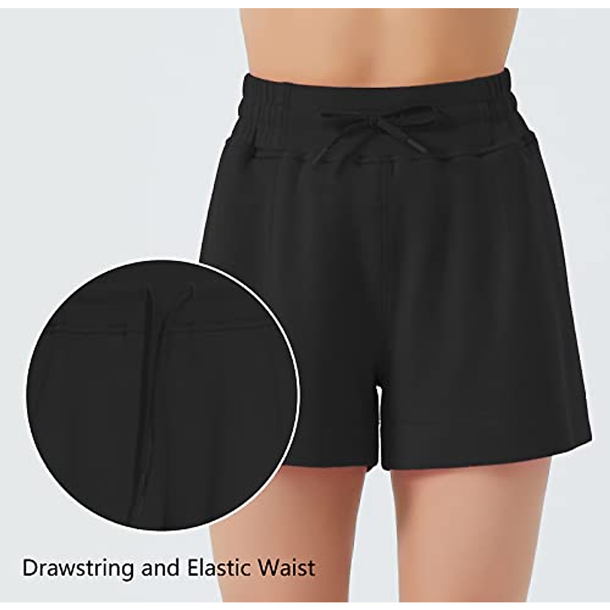 THE GYM PEOPLE Women's Drawstring Sweat Shorts High Waisted Summer Workout Lounge Shorts with Pockets Black