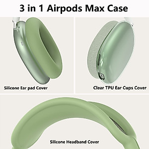 Silicone Case Cover for AirPods Max Headphones, Clear Soft TPU Ear Cups Cover/Ear Pad Case Cover/Headband Cover for AirPods Max, Transparent Accessories Silicone Protector for Apple AirPods Max, Green