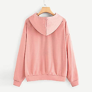 Long Sleeve Pullover Hoodie for Women Men Girls Solid Letter Printed Hooded Sweatshirt Top Blouse Autumn Winter Pink