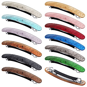 12 Pieces Hair Barrettes for Women Tortoise Shell Hair Barrettes Acetate French Skinny Hair Clip Automatic Ponytail Barrettes for Women Fine Hair Thin Hair Accessories (Elegant Color)