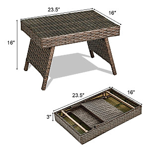 RELAX4LIFE Patio Rattan Side Table - Folding Coffee Table with Premium Brown PE Wicker & High-Duty Steel Frame, Outdoor Beside Table for Garden, Courtyard, Poolside (Brown)