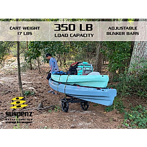 Suspenz Kayak Canoe Transport Cart, All-Terrain Super Duty Trolley Carrier with No-Flat Airless Wheels and Kickstand, 300 lb Load Capacity, Black (22-9908)