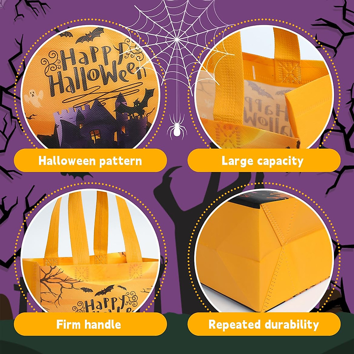 GPSHLUEP Halloween Non-Woven Gift Bags, Halloween Treats Bags, Halloween Trick or Treat Tote Bag, Halloween Party Bags with Handles for Gifts Wrapping, Halloween Party Supplies