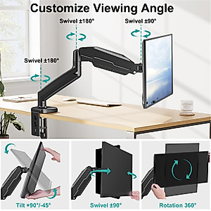 MOUNT PRO Single Monitor Desk Mount - Articulating Gas Spring Monitor Arm, Removable VESA Mount Desk Stand with Clamp and Grommet Base - Fits 13 to 32 Inch LCD Computer Monitors, VESA 75x75, 100x100