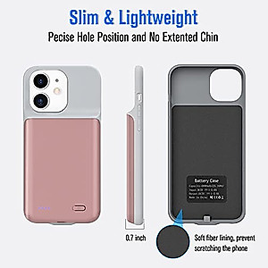 DOKYW Battery Case for iPhone 12/12 Pro, 6000mAh Portable Protective Smart Charging Case Rechargeable Extended Battery Charger Case Backup Power Bank Case for iPhone 12/12 Pro, 6.1 inch Pink