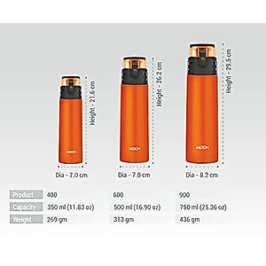 Milton Thermosteel Atlantis 600 Vacuum Insulated Thermosteel Water Bottle/flask 500 ml | 17 oz |Flip Top Lid Carry Handle Hot & Cold 18/8 Stainless Steel BPA Free Food Grade Leak-Proof | Orange