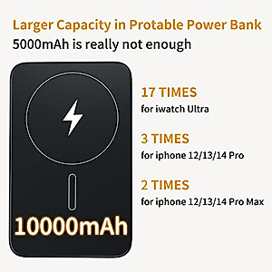 Lyare Magnetic Wireless Power Bank - 10000mAh 3 in 1 Wireless Charging Station PD 18W Fast Wireless Mag-Safe Charger Battery Pack for iPhone 14 13 12 Pro, iWatch Ultra/8/7/6/5/4/3/2（Only iWatch）