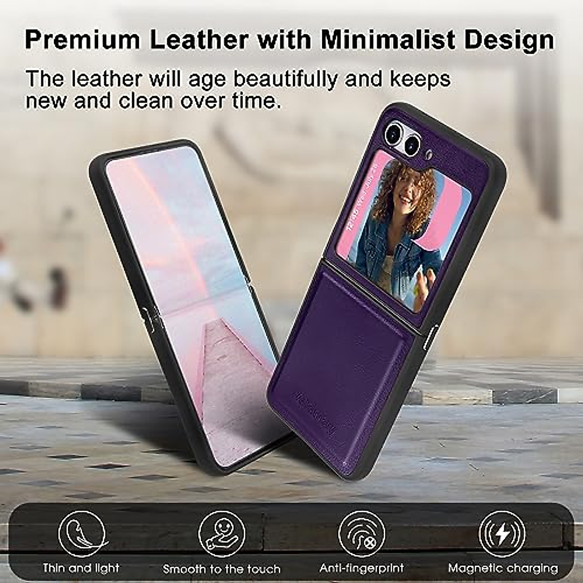 Belemay for Samsung Galaxy Z Flip 5 Case-Genuine Leather+Soft TPU Bumper-Protective Slim Cover-Shockproof Samsung Z Flip5 Phone Case Compatible with Samsung Galaxy Z Flip 5 (5G 2023)-Royal Purple