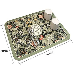 Fantasy Style Draining Mat,Mat Dishes Draining Mat, Silicone Floral Plates Dish Drying Mat,Kitchen Absorbent Dish Draining Mat (F)