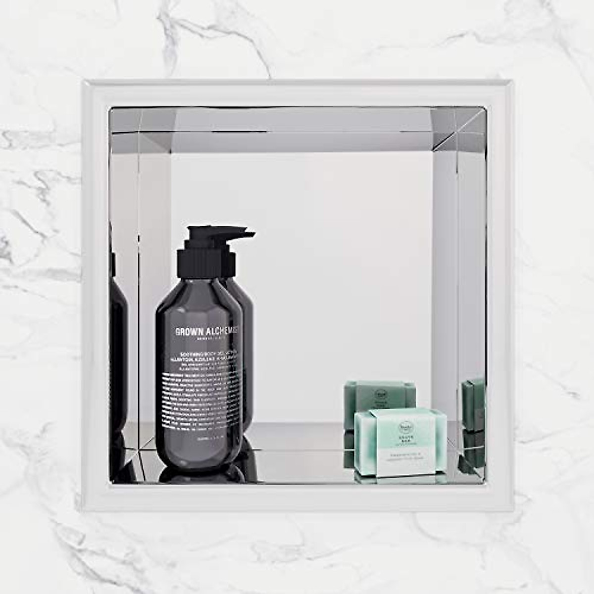 Shower Niche – NO TILE NEEDED 12" x 12" Polished Chrome Single Shelf Organizer, Square – Best Modern In Wall Bathroom Accessory for Shower or Tub Storage | Nook Insert Holds Soap, Bottles, Toiletries