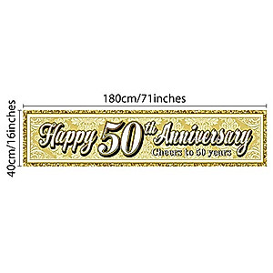 Happy 50th Anniversary Banner Cheers to 50 Years Party Decorations Anniversary Sign Banner for 50th Anniversary Birthday Party Wedding Anniversary Big Event Party Supplies